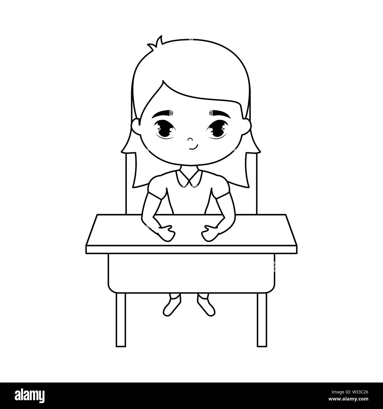 little student girl sitting in school desk vector illustration design ...