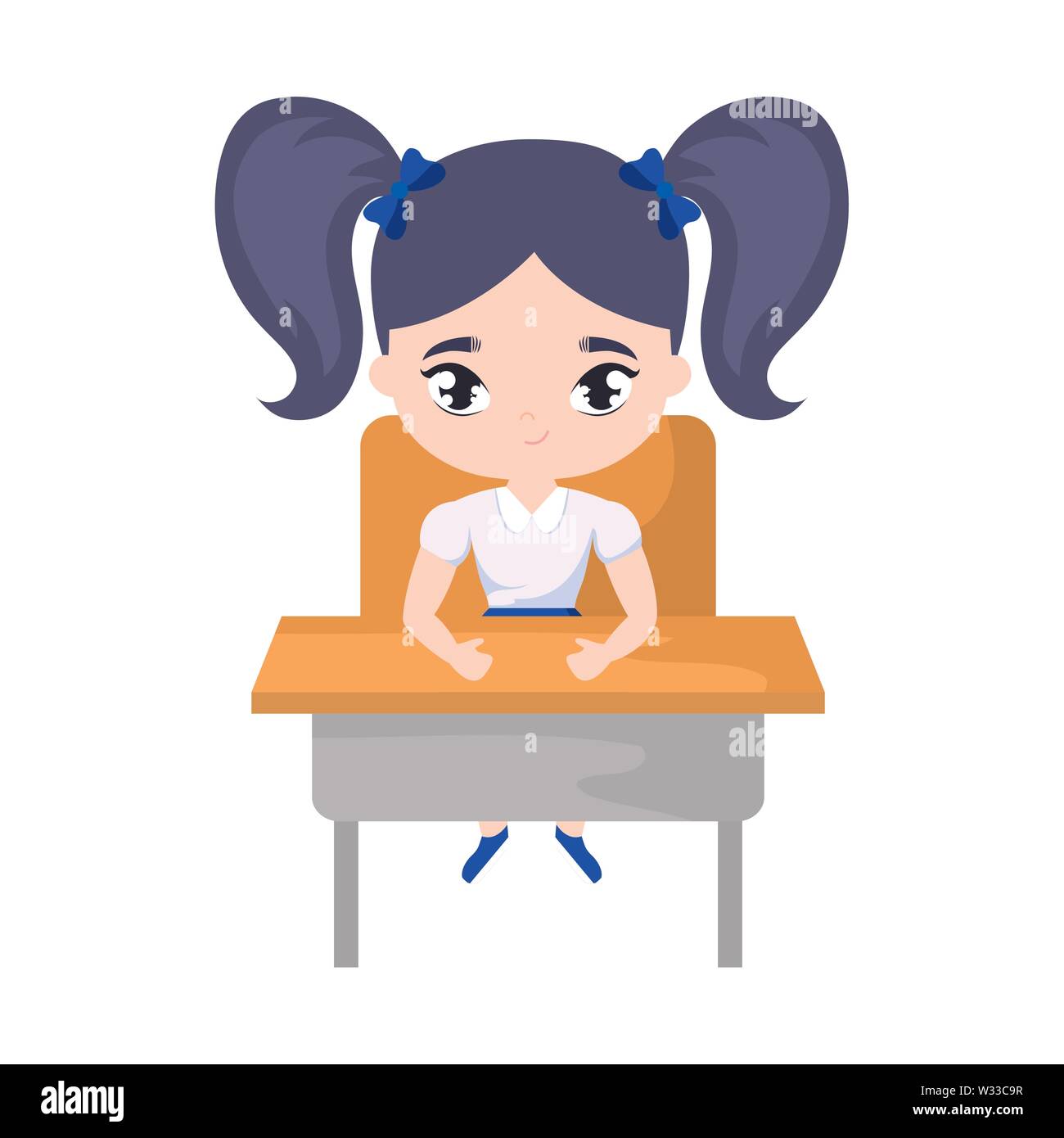 little student girl sitting in school desk vector illustration design ...