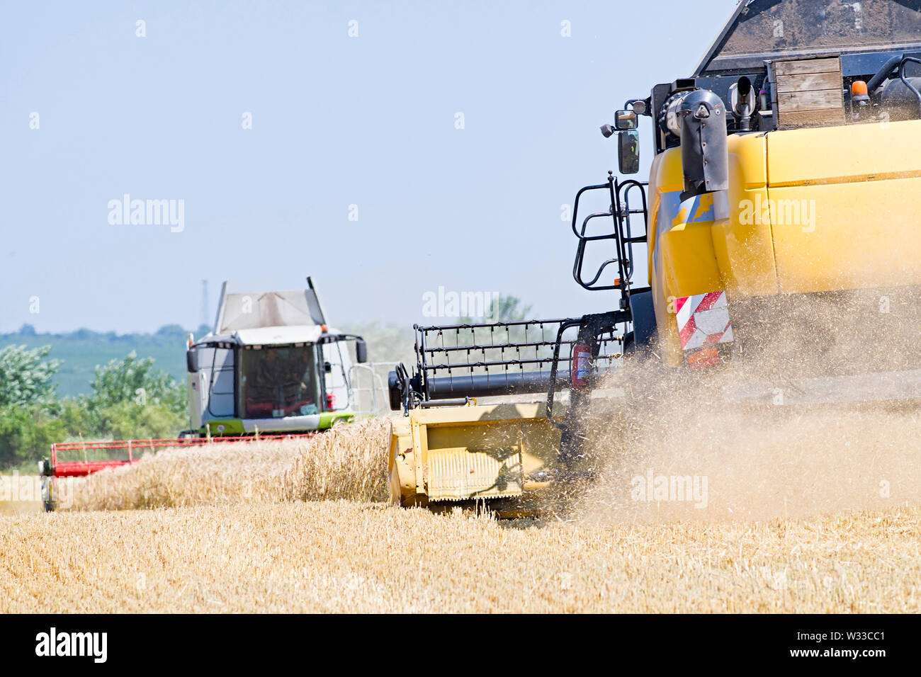 Harvester machine to harvest wheat field working. Combine harvester ...