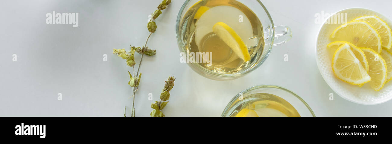 Top view of lemon tea glasses. Drinks flat lay. Seasonal refreshment ...