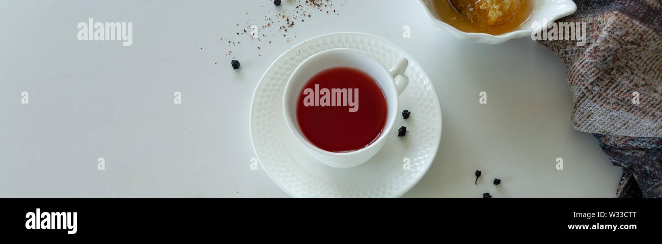 Red fruits tea glasses. Drinks flat lay. Refreshment break Stock Photo ...