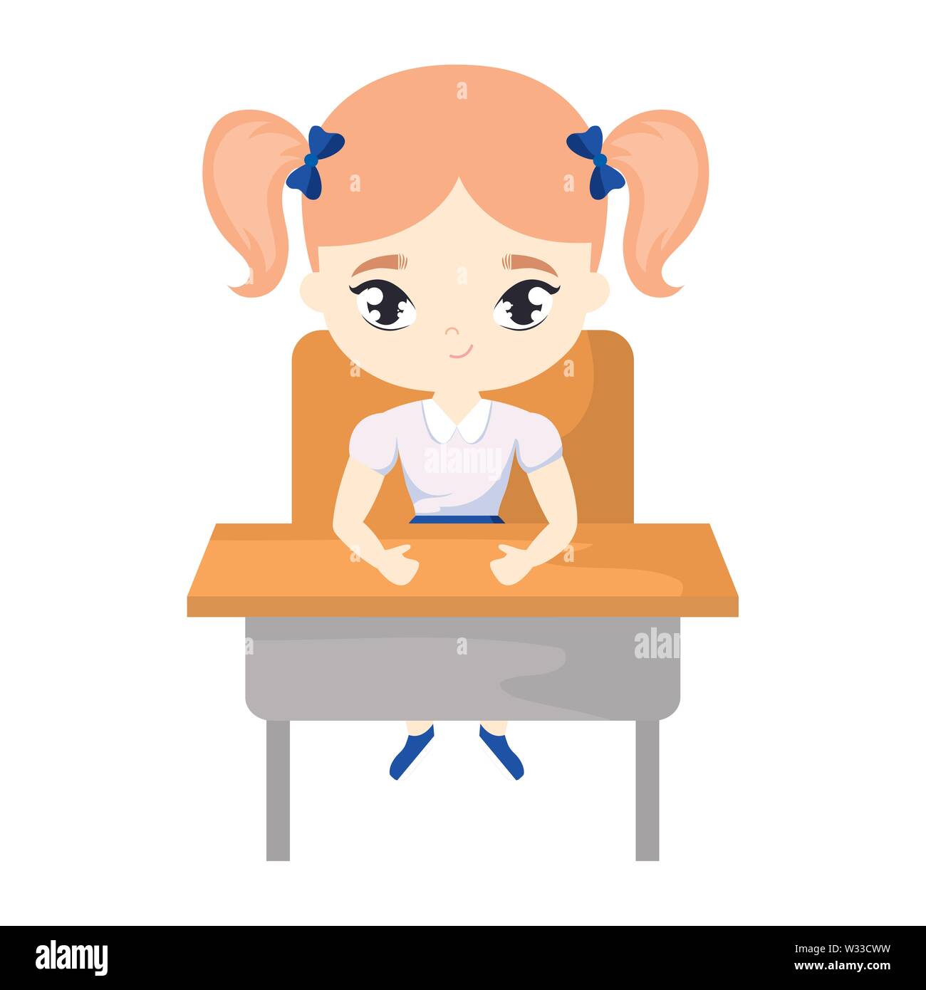 little student girl sitting in school desk vector illustration design ...