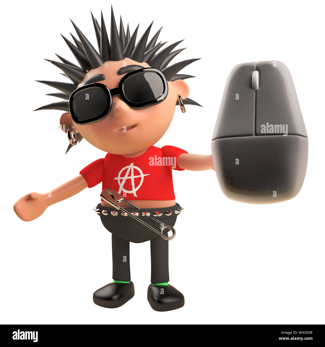 Funny punk rocker with spikey hair holding a wireless mouse, 3d ...