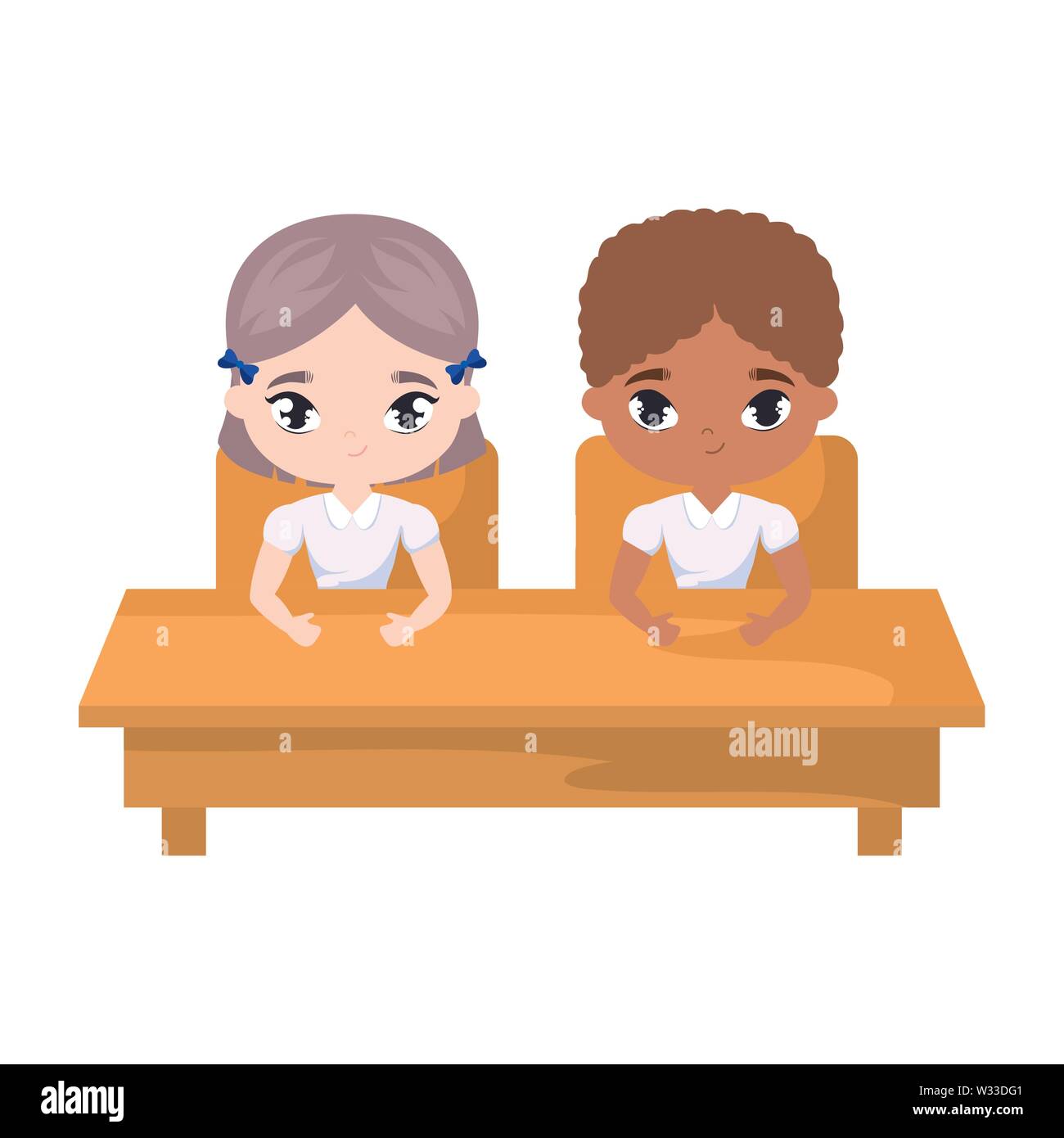 little students seated in school desk vector illustration design Stock ...