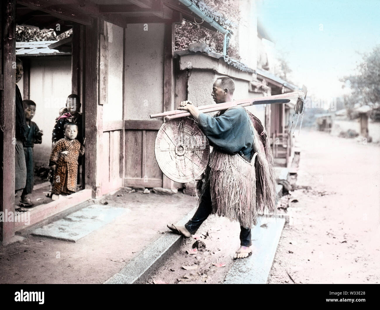 [ 1890s Japan - Japanese Farmer ] — Farmer wearing a mino (straw ...
