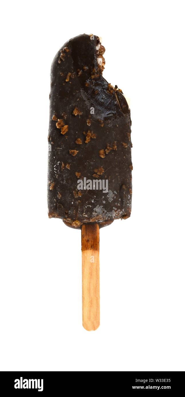 chocolate outer popsicle with a bite on white background Stock Photo ...