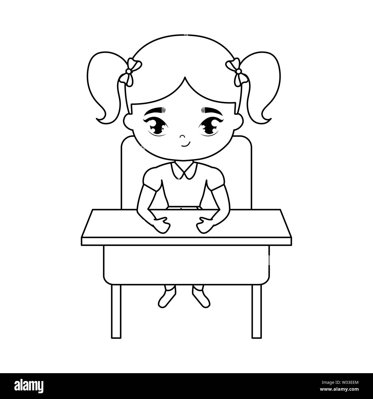 little student girl sitting in school desk vector illustration design ...