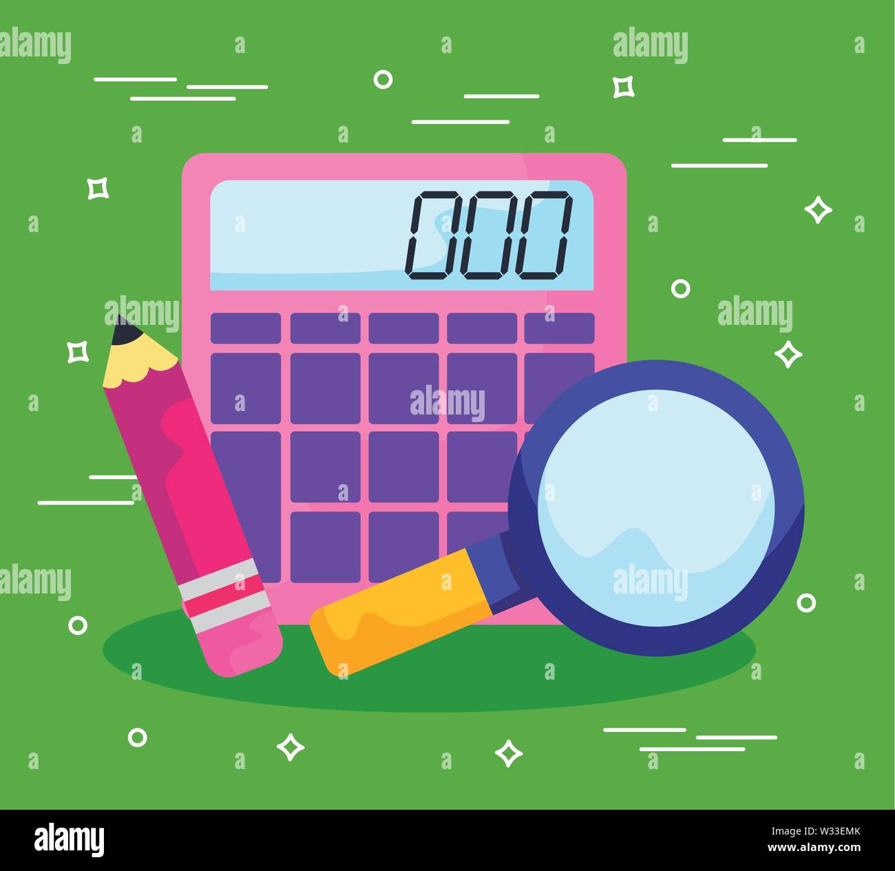 calculator math with pencil and magnifying glass vector illustration ...