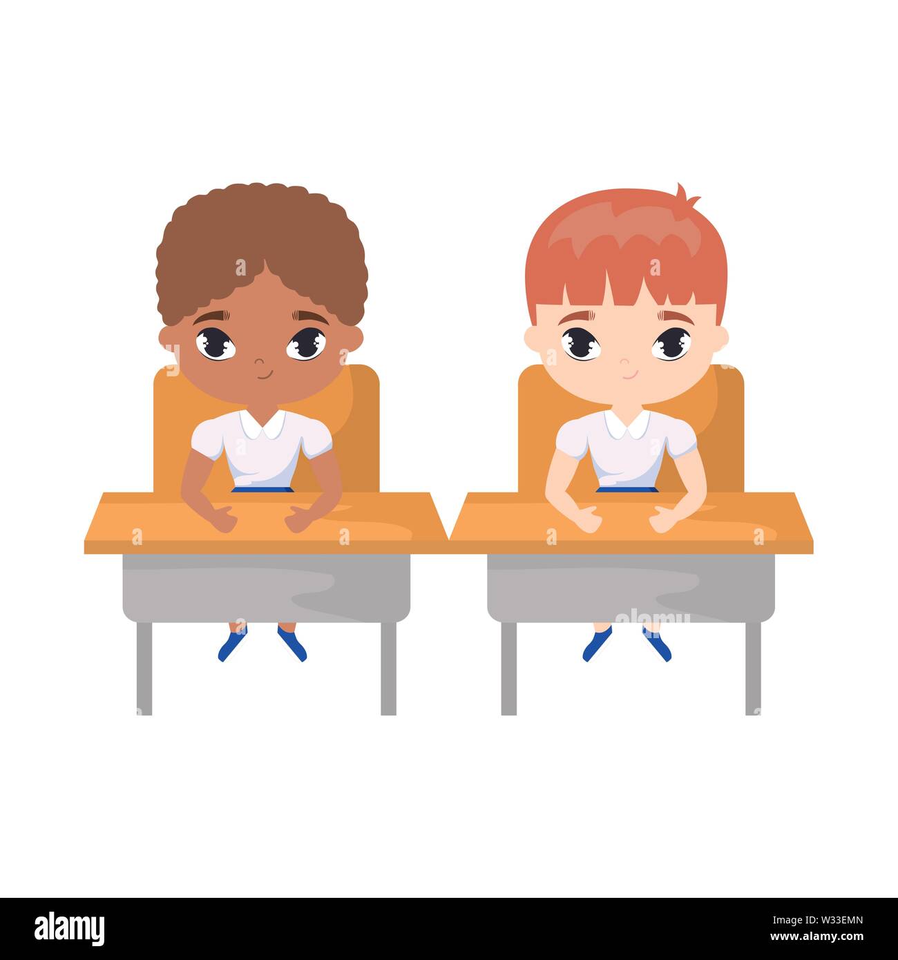 little students seated in school desks vector illustration design Stock ...