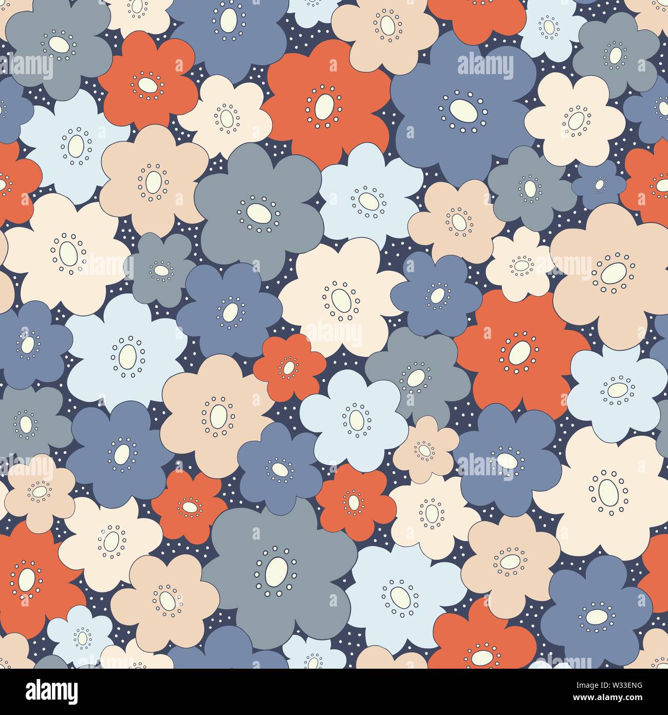 Seamless repeat pattern of stylized outline flowers. A pretty floral ...