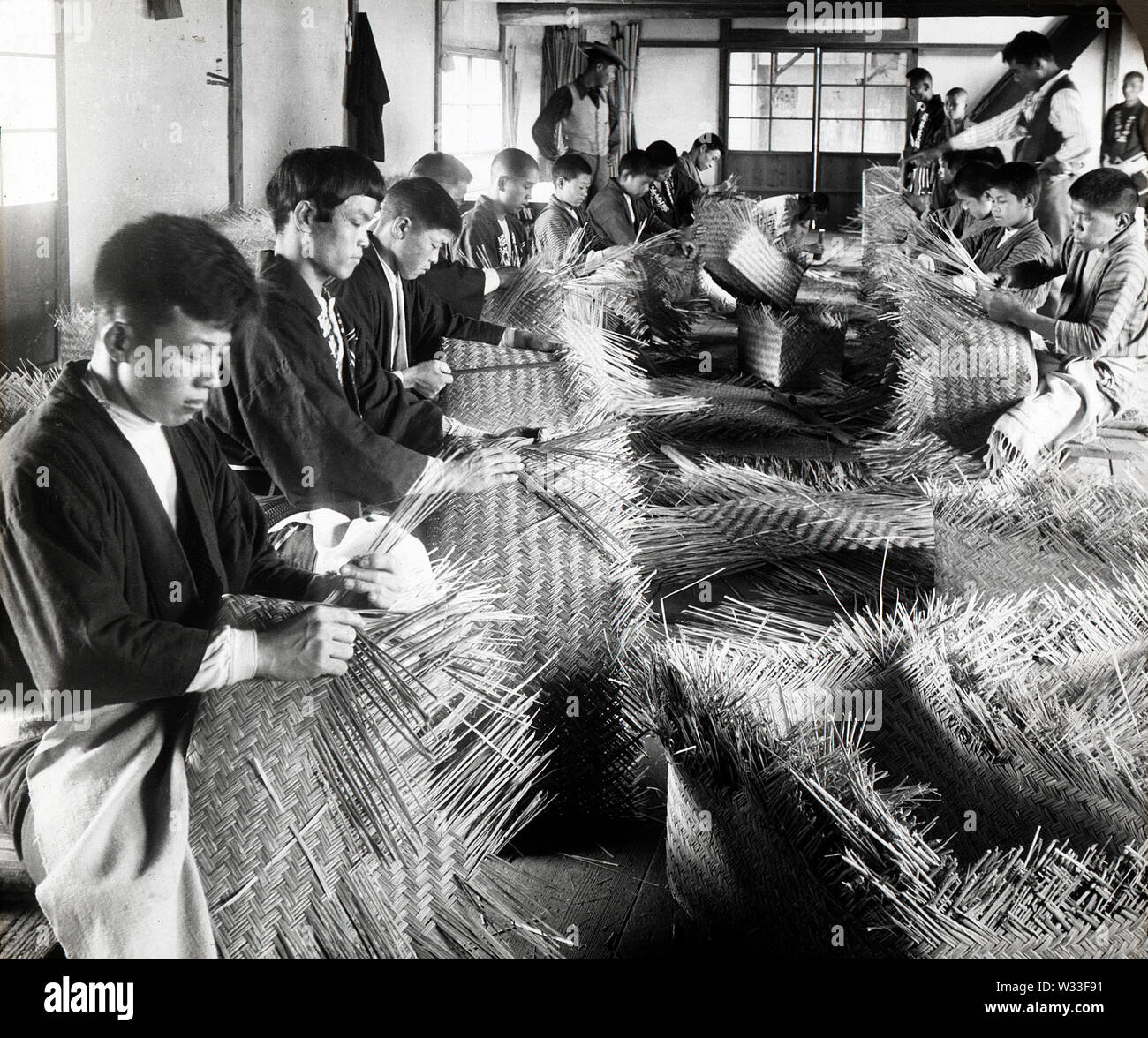 [ 1900s Japan - Japanese Bamboo Basket Factory ] — Men at work at a ...