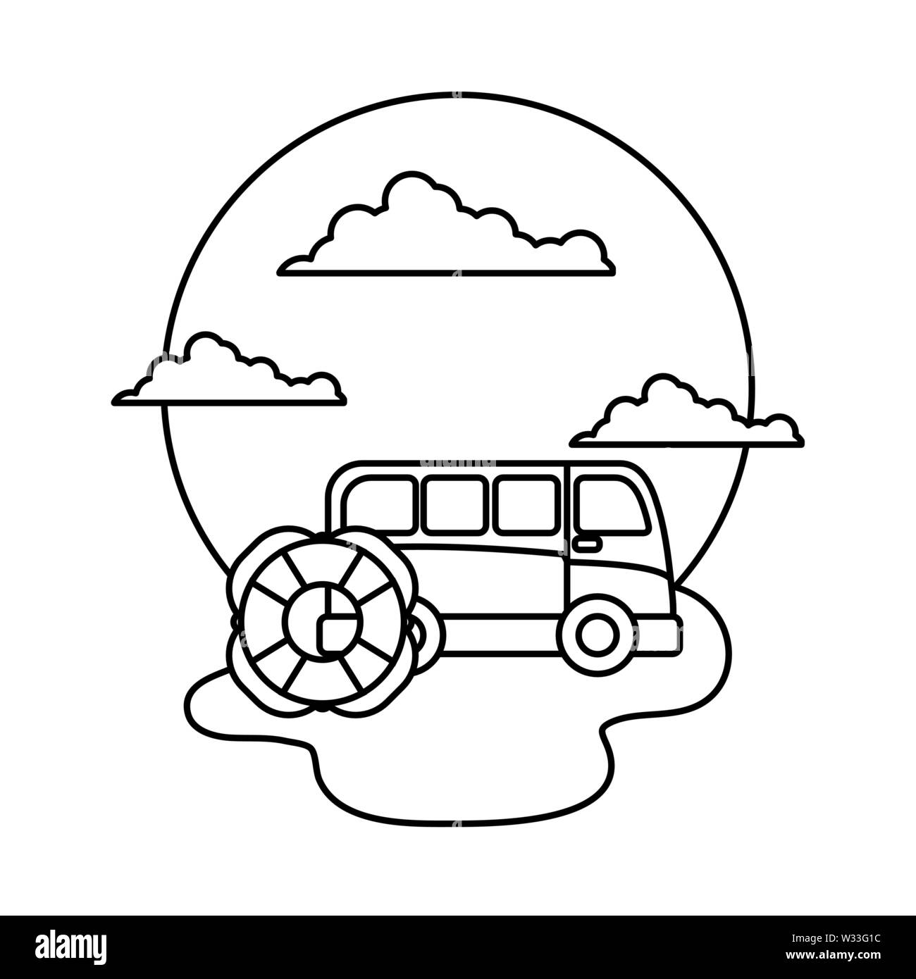 van vehicle with float protection in beach vector illustration design ...