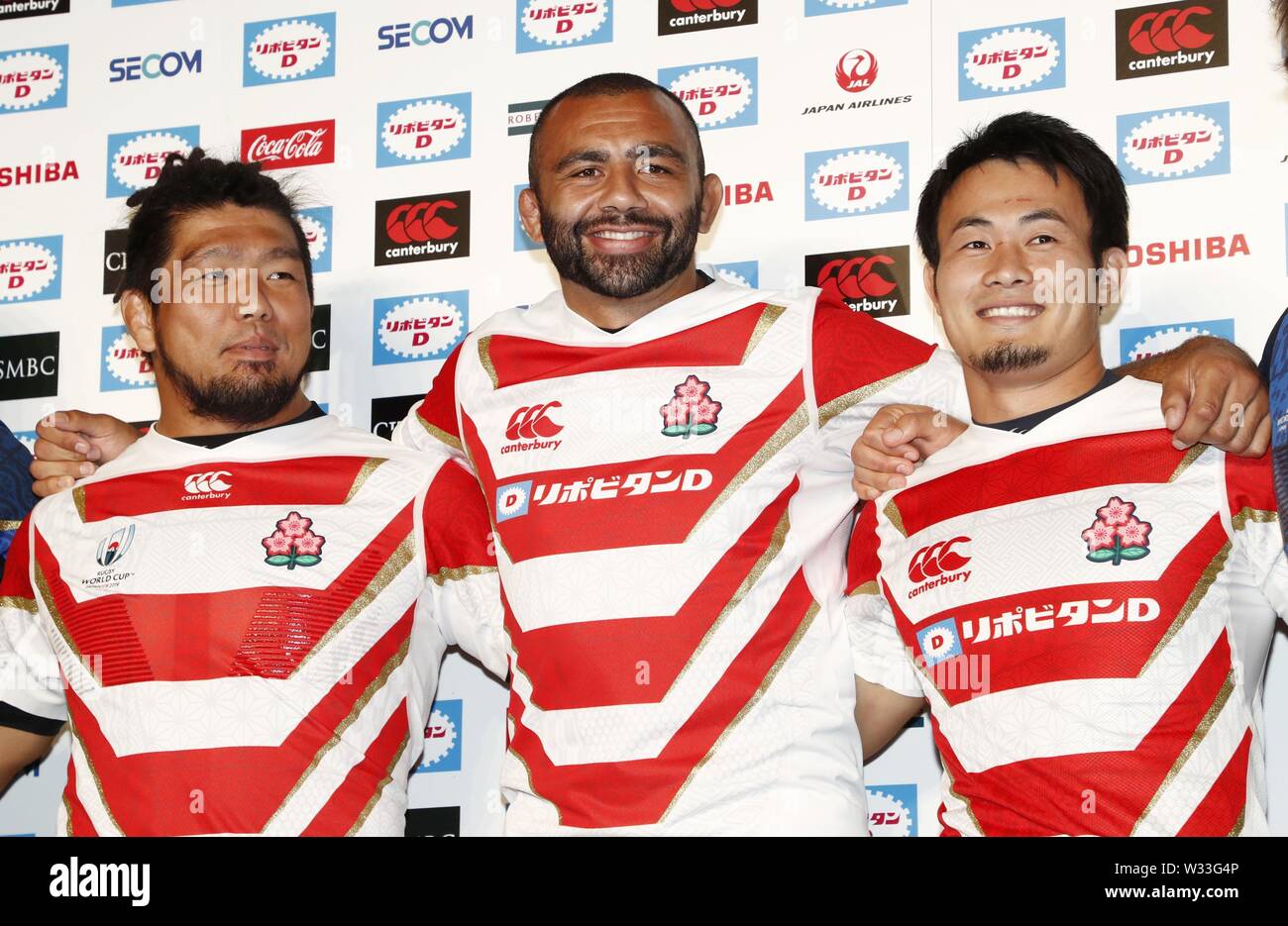Japan rugby players (from L) Shota Horie, Michael Leitch and Kenki ...