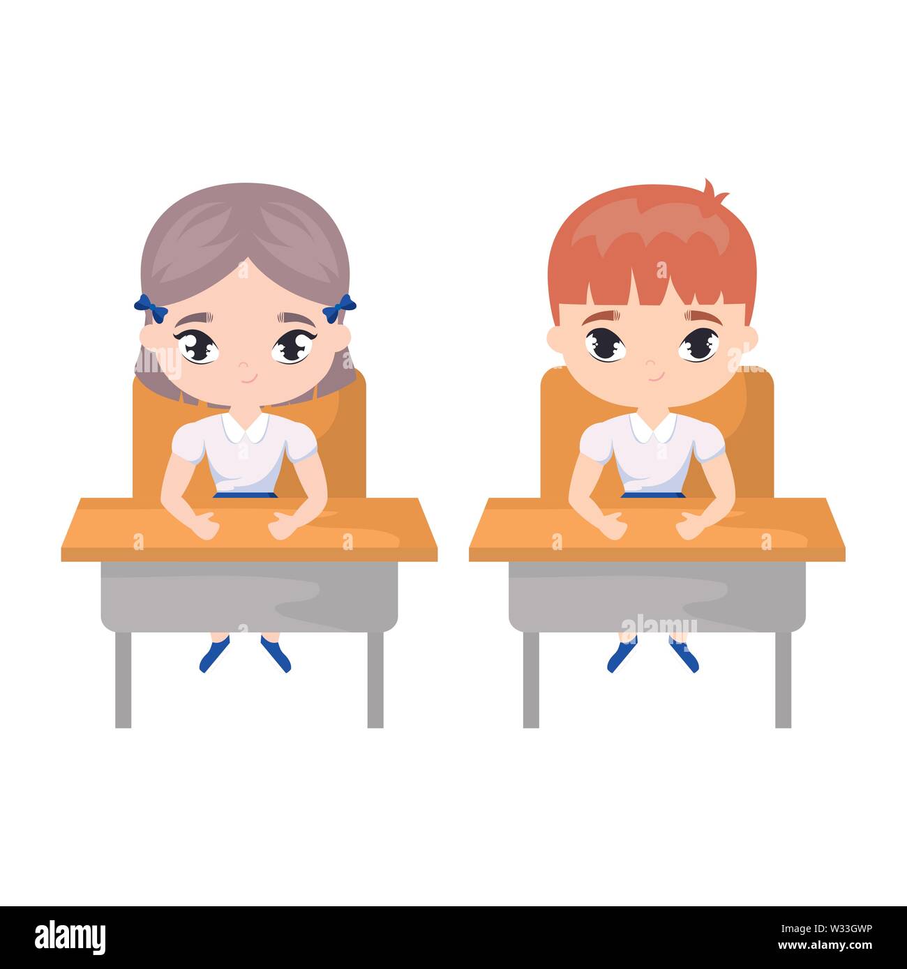 little students seated in school desks vector illustration design Stock ...