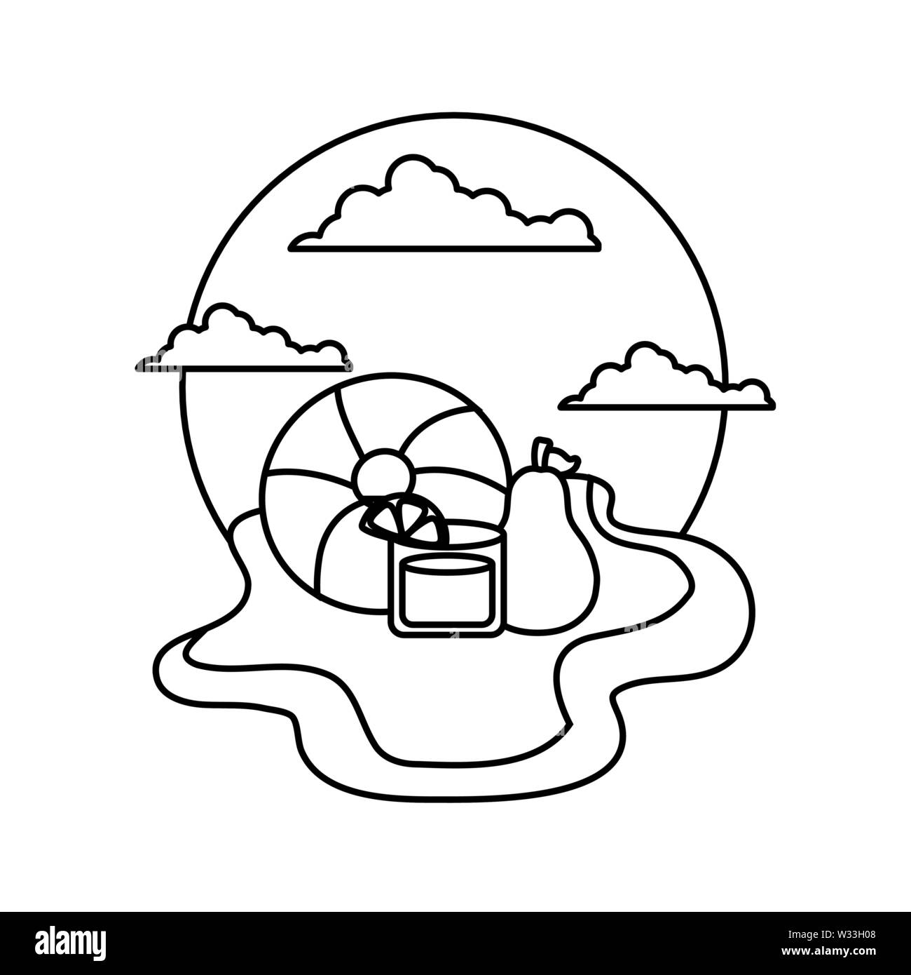 float with juice and pear fruit in beach vector illustration design ...