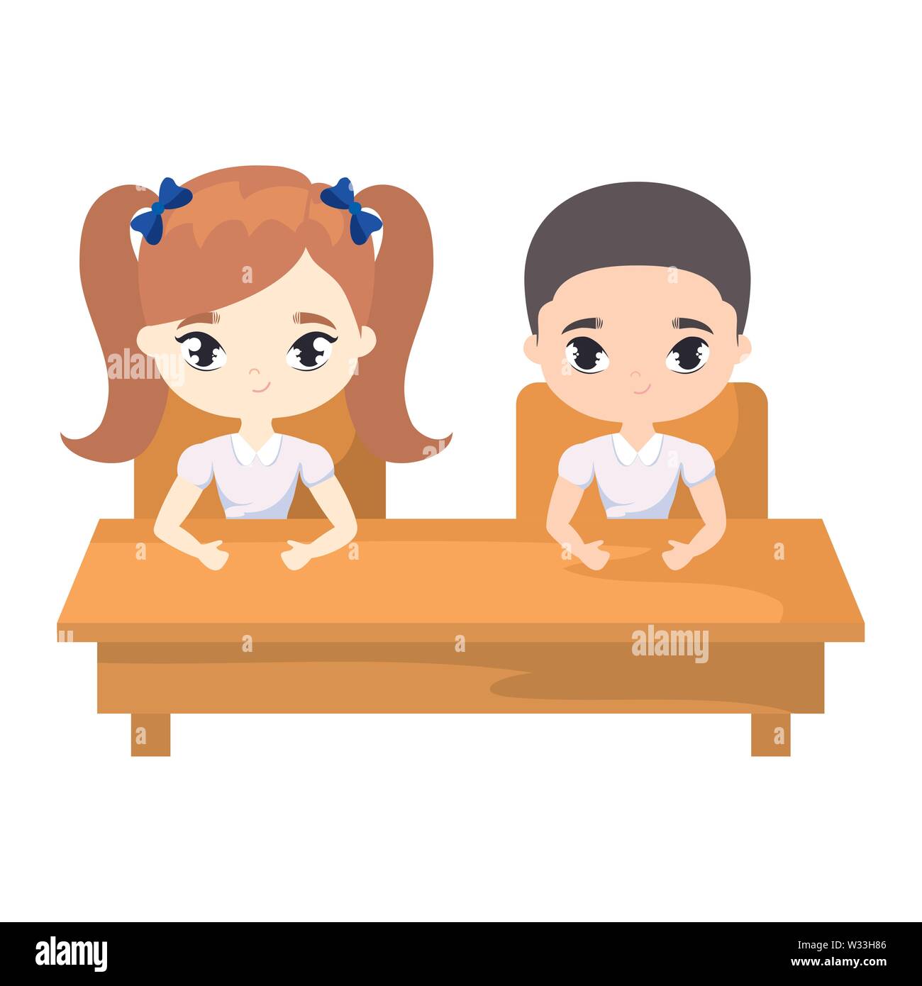little students seated in school desk vector illustration design Stock ...