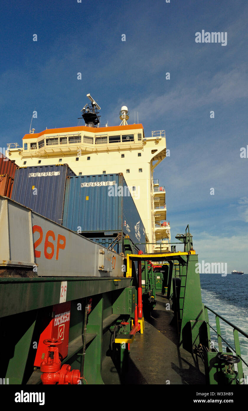 malacca strait, malaysia - may 05, 2009: view onto deck, deck stowed ...