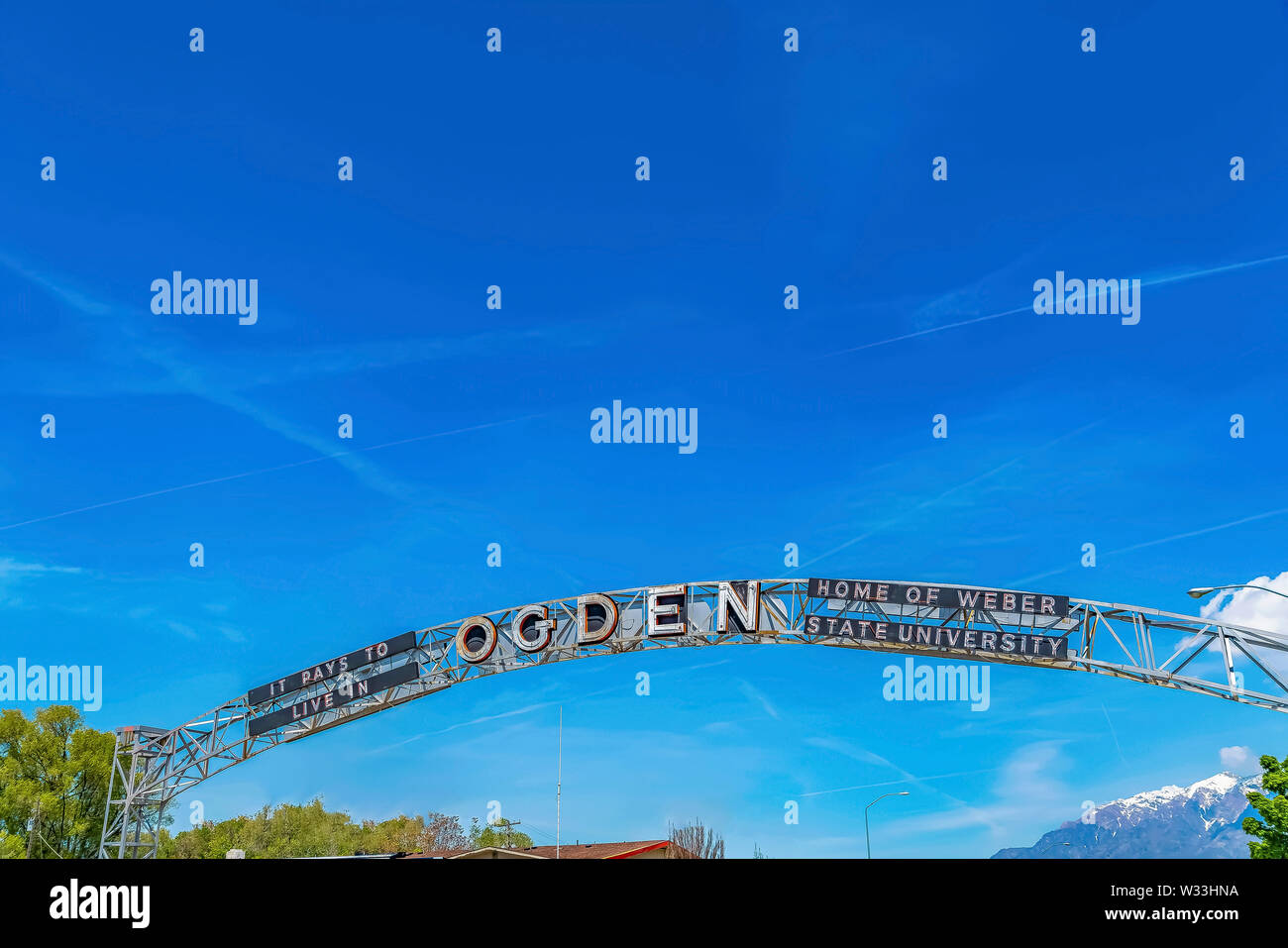 Towering steel arch at the entrance to the city of Ogden in Utah ...