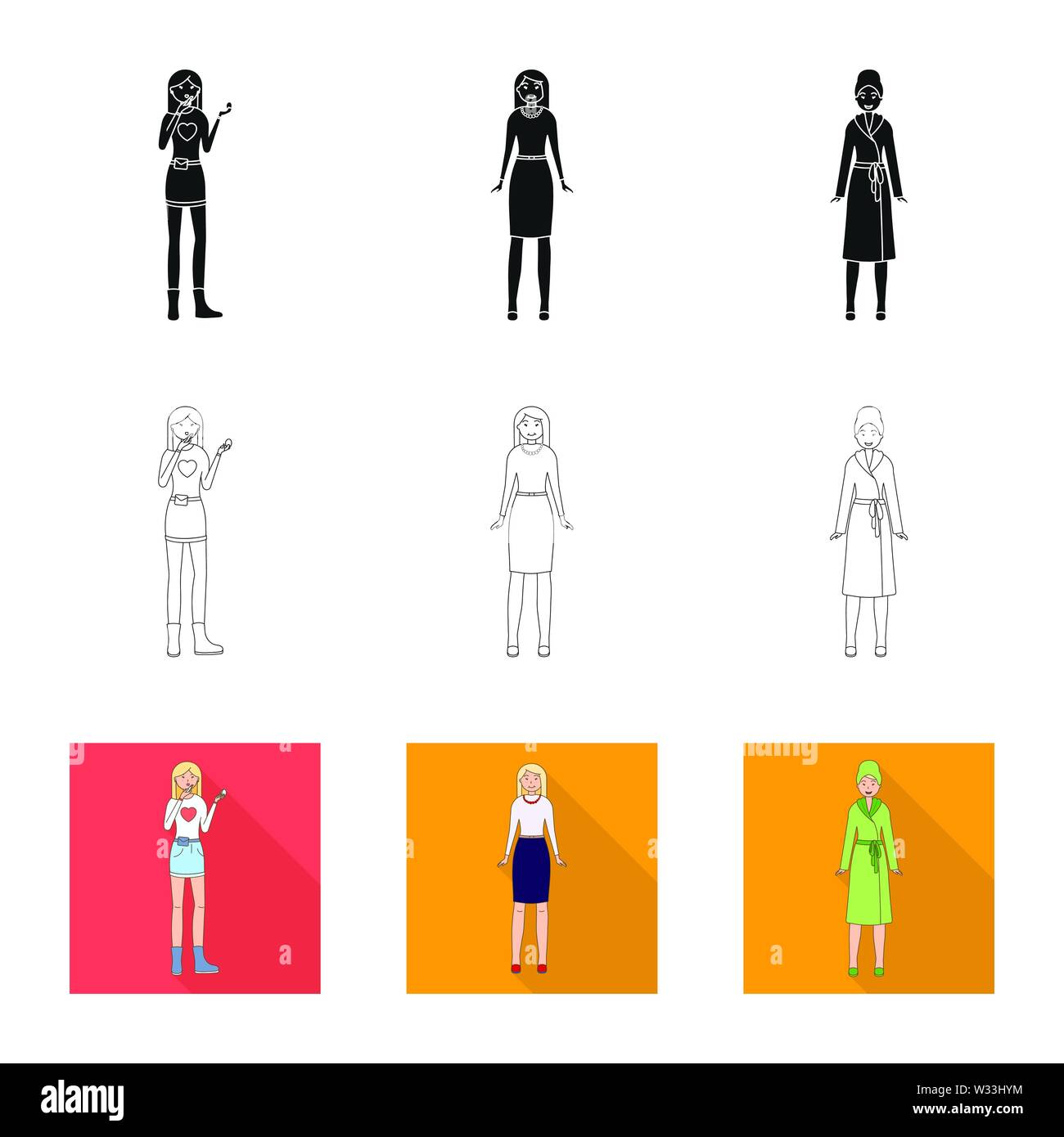 Vector illustration of posture and mood logo. Set of posture and female ...