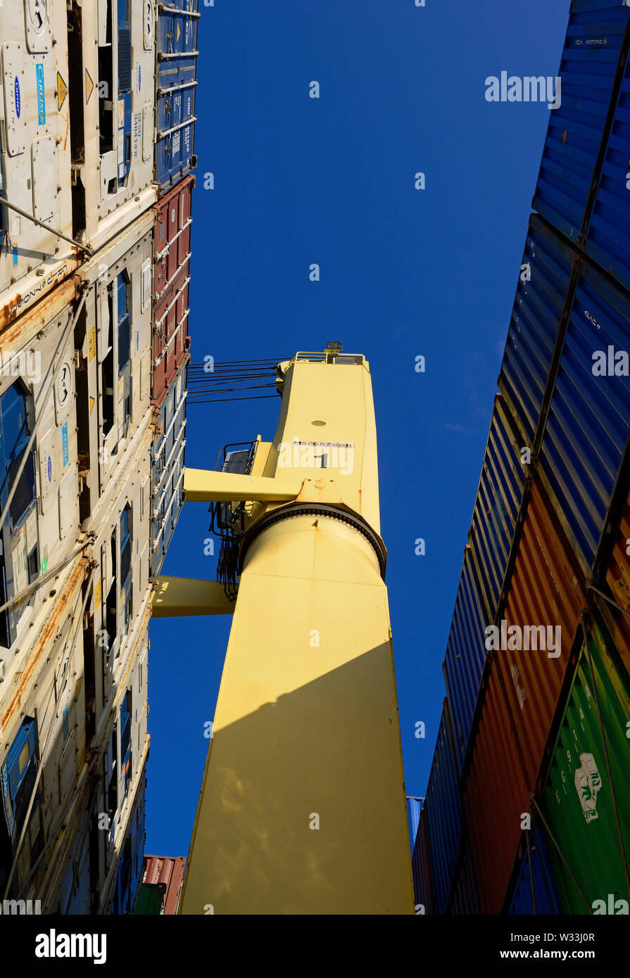 Stacked containers on ship deck hi-res stock photography and images - Alamy