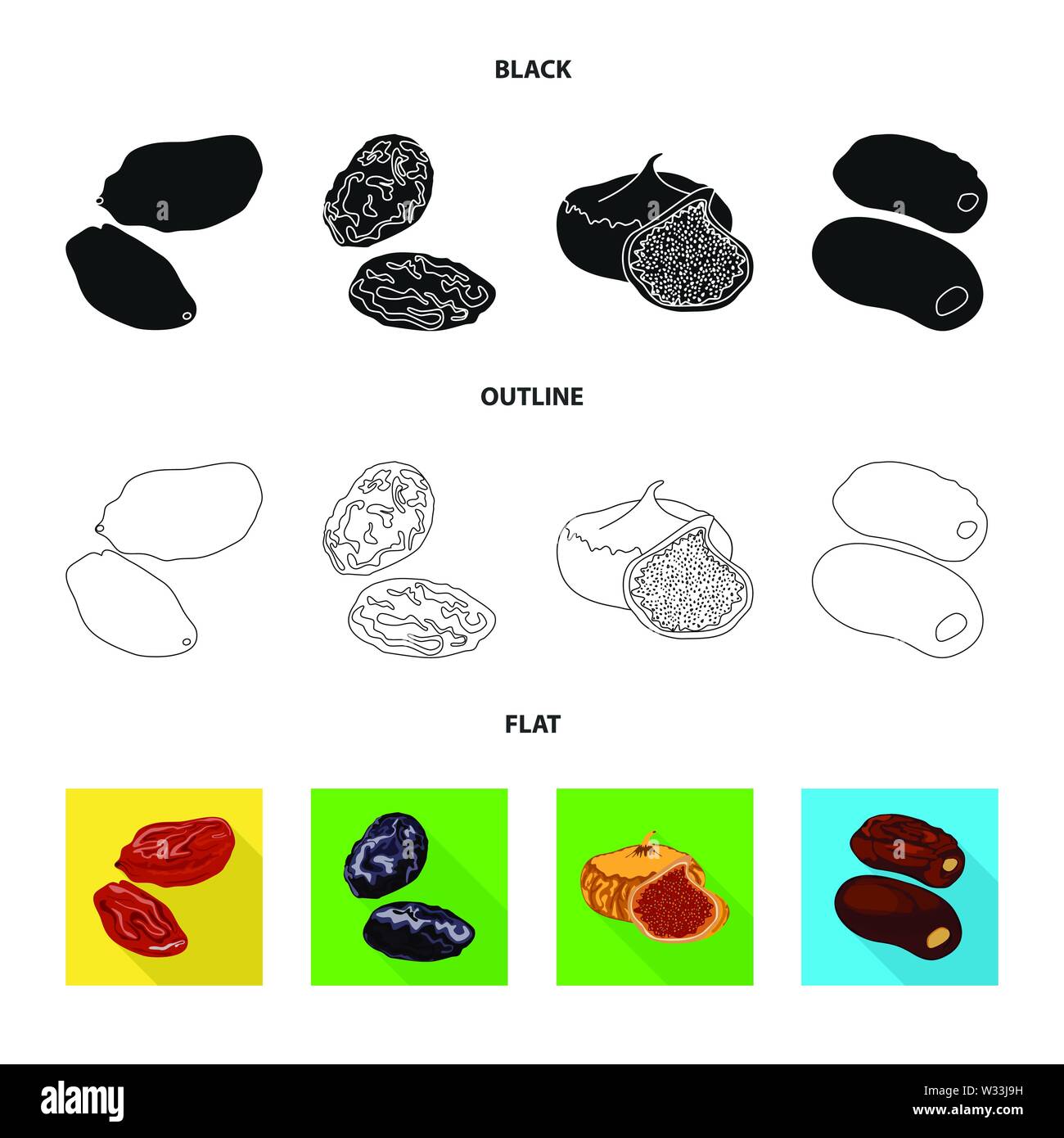 Vector illustration of food and raw symbol. Collection of food and ...