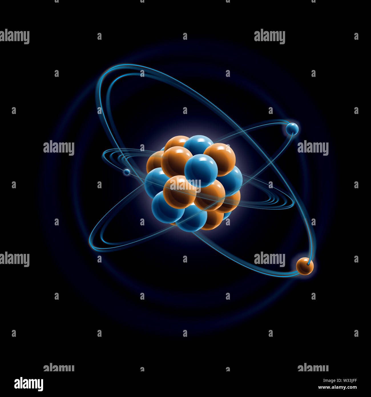 Close up of colorful atomic particle background science 3D illustration ...