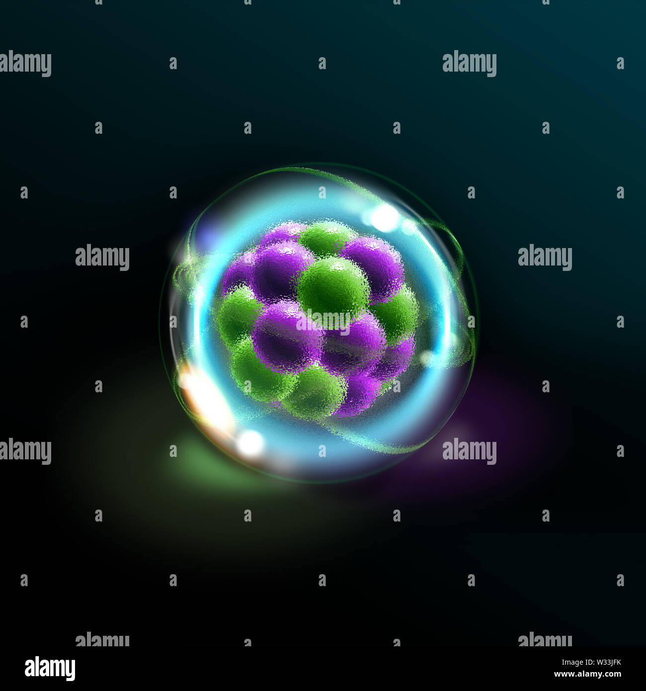 Close up of colorful atomic particle background science 3D illustration ...