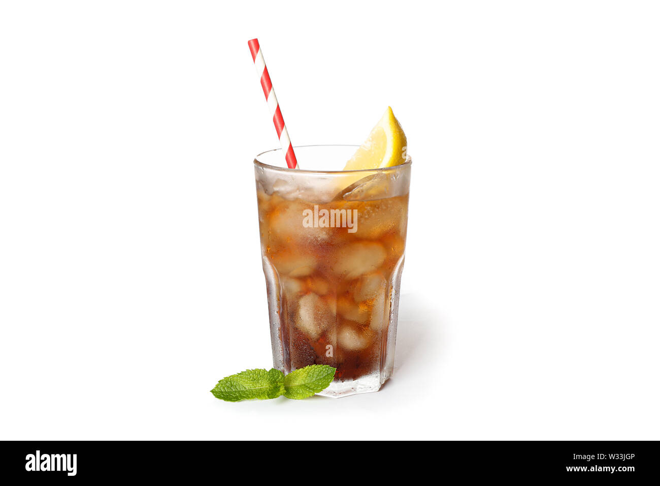 Glass of cold cola with lemon isolated on white background Stock Photo ...