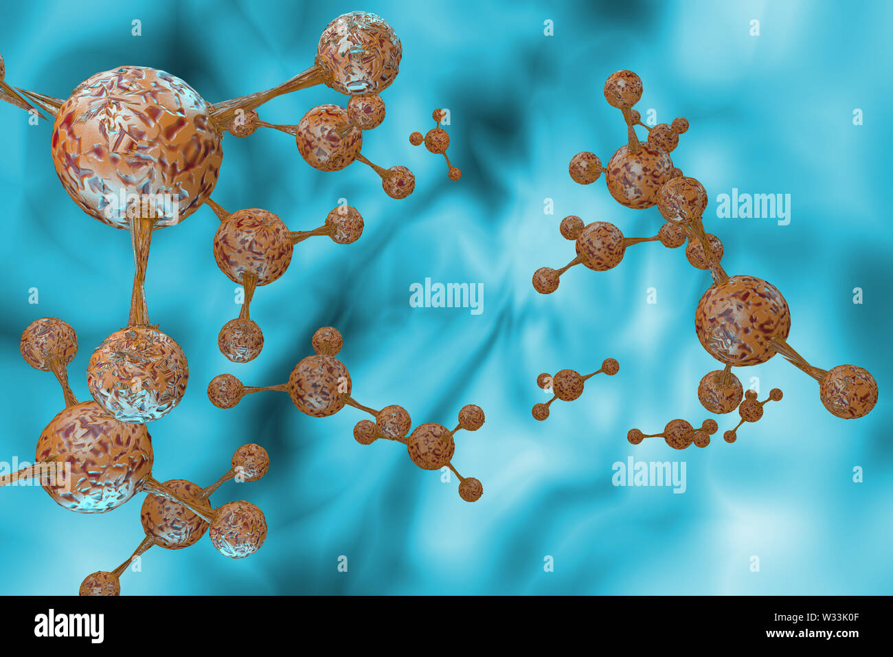 Close up of colorful atomic particle background science 3D illustration ...