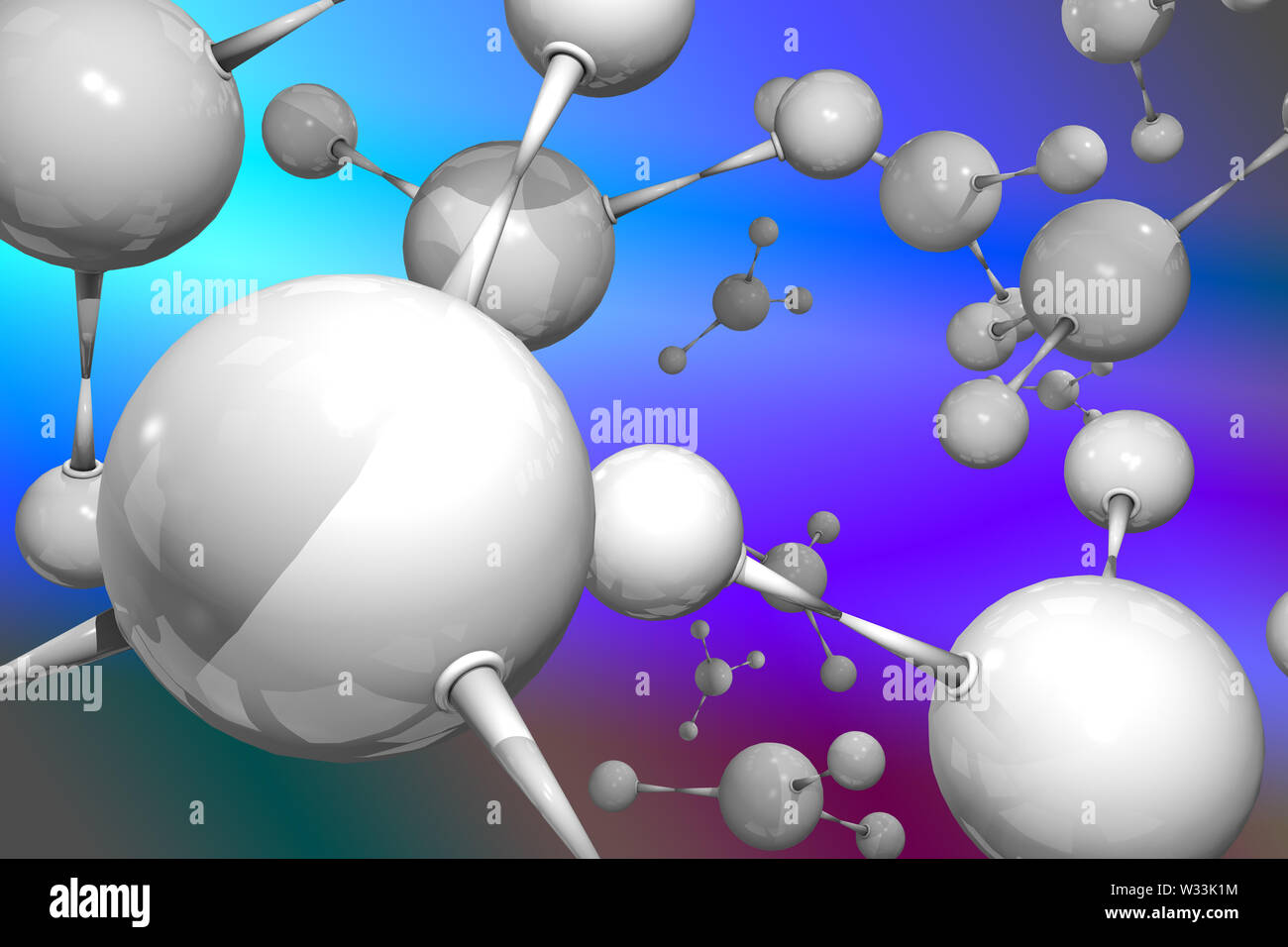 Close up of colorful atomic particle background science 3D illustration ...