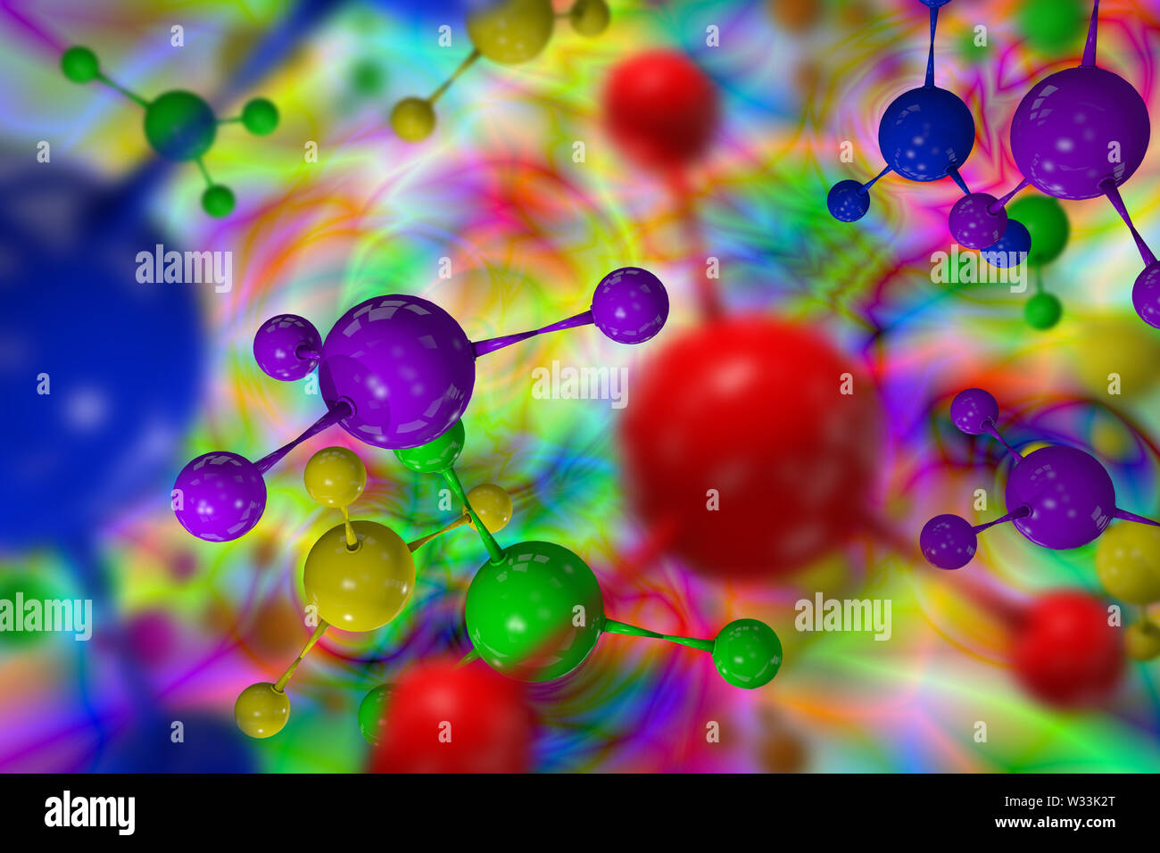 Close up of colorful atomic particle background science 3D illustration ...