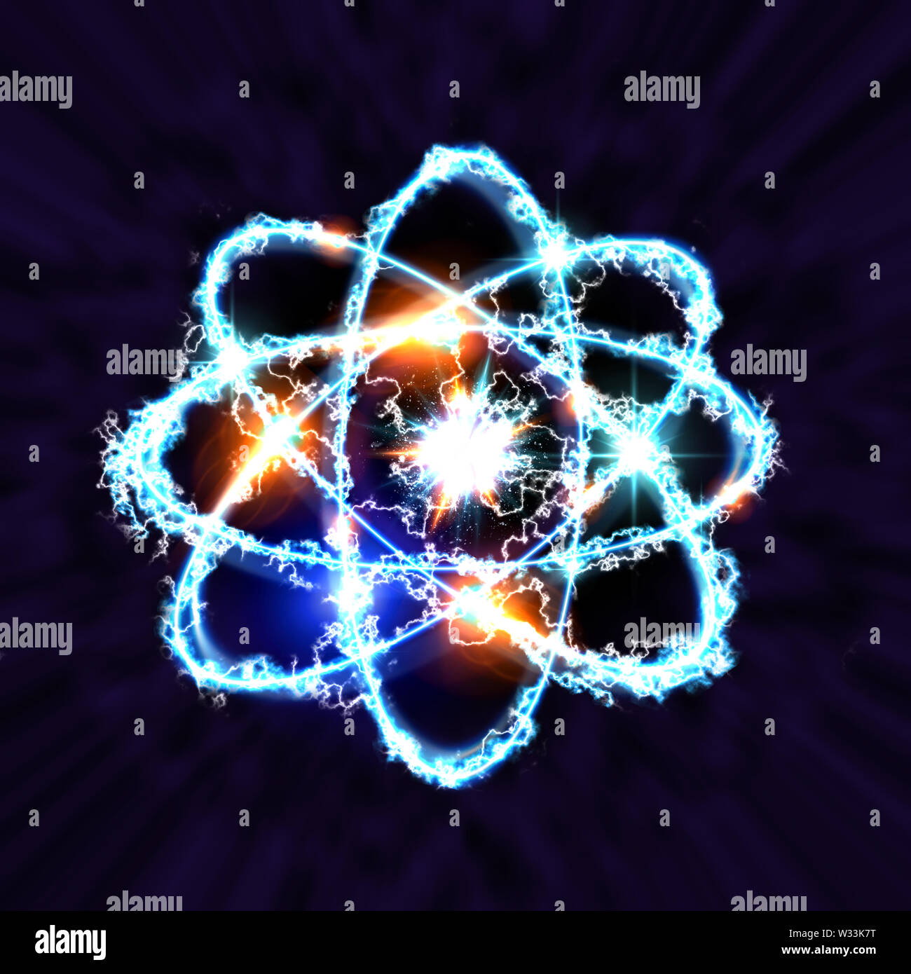 Close up of colorful atomic particle background science 3D illustration ...