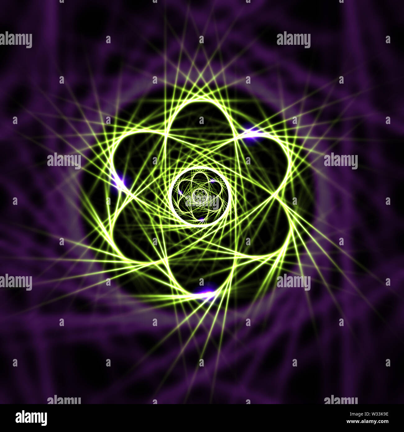 Close up of colorful atomic particle background science 3D illustration ...