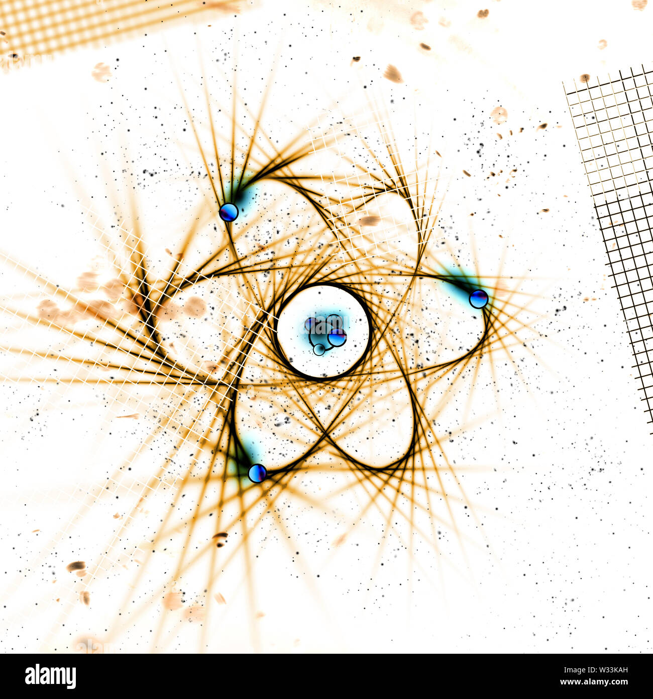 Close up of colorful atomic particle background science 3D illustration ...