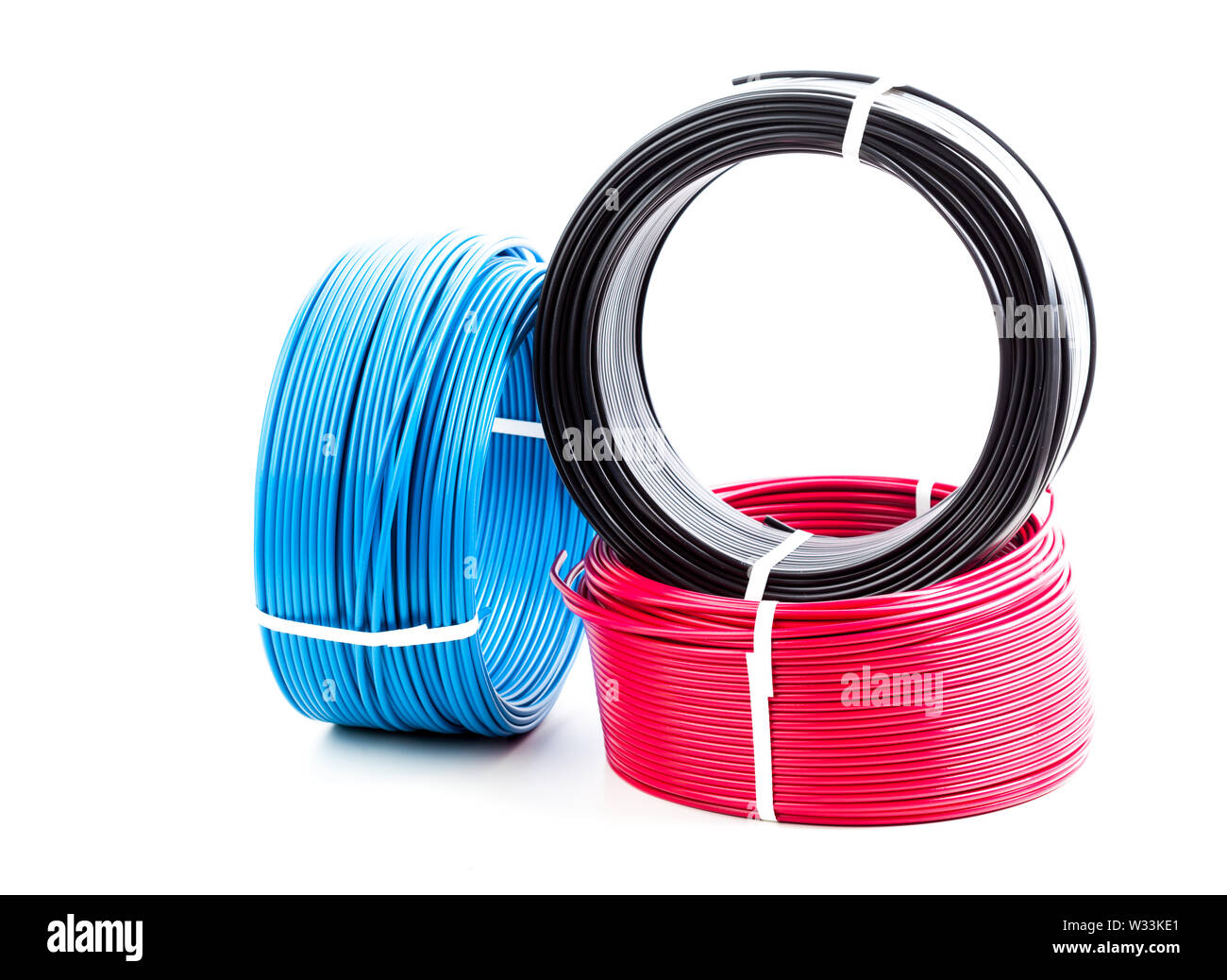 set colored electric cable on white background Stock Photo - Alamy