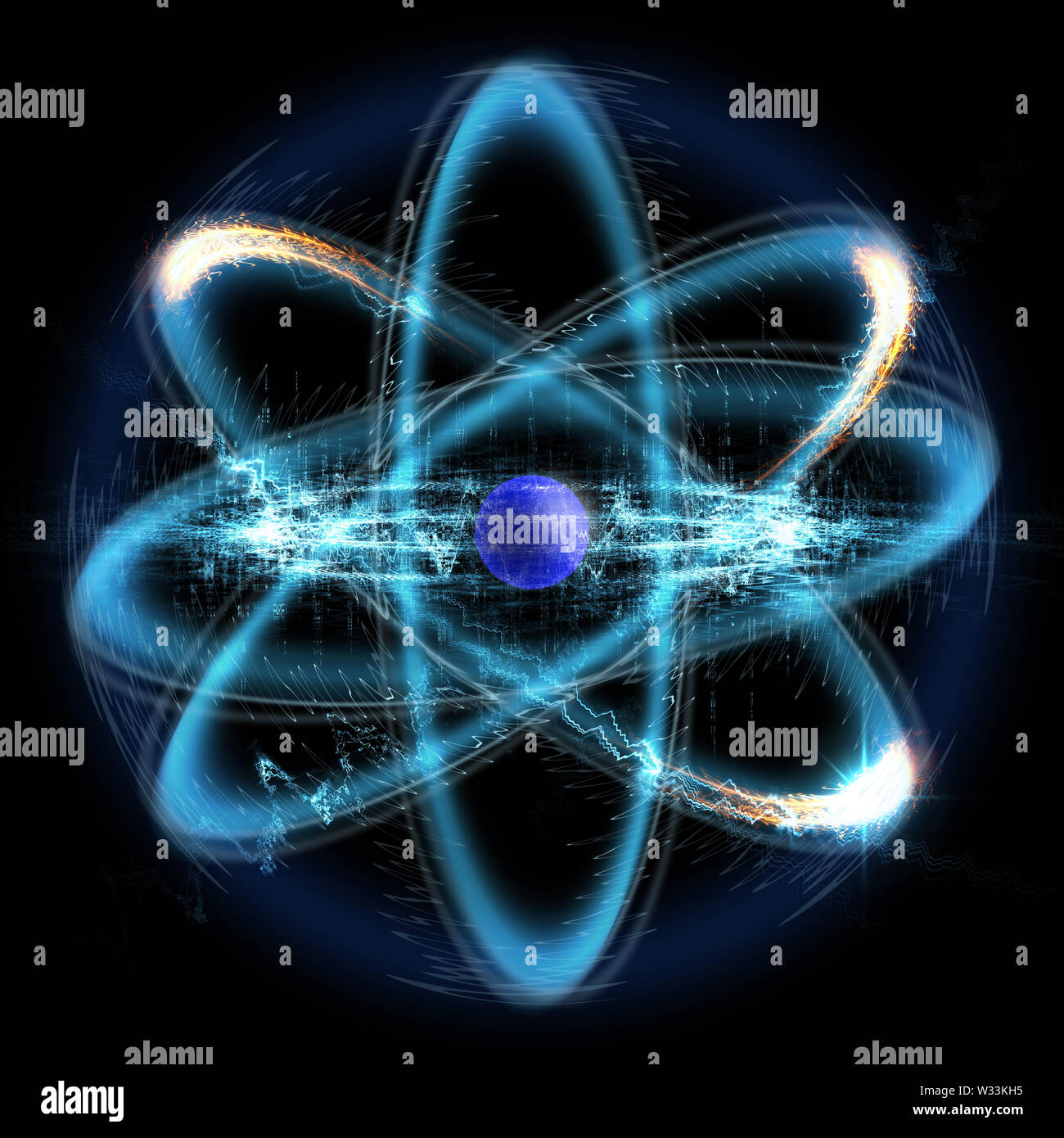 Close up of colorful atomic particle background science 3D illustration ...