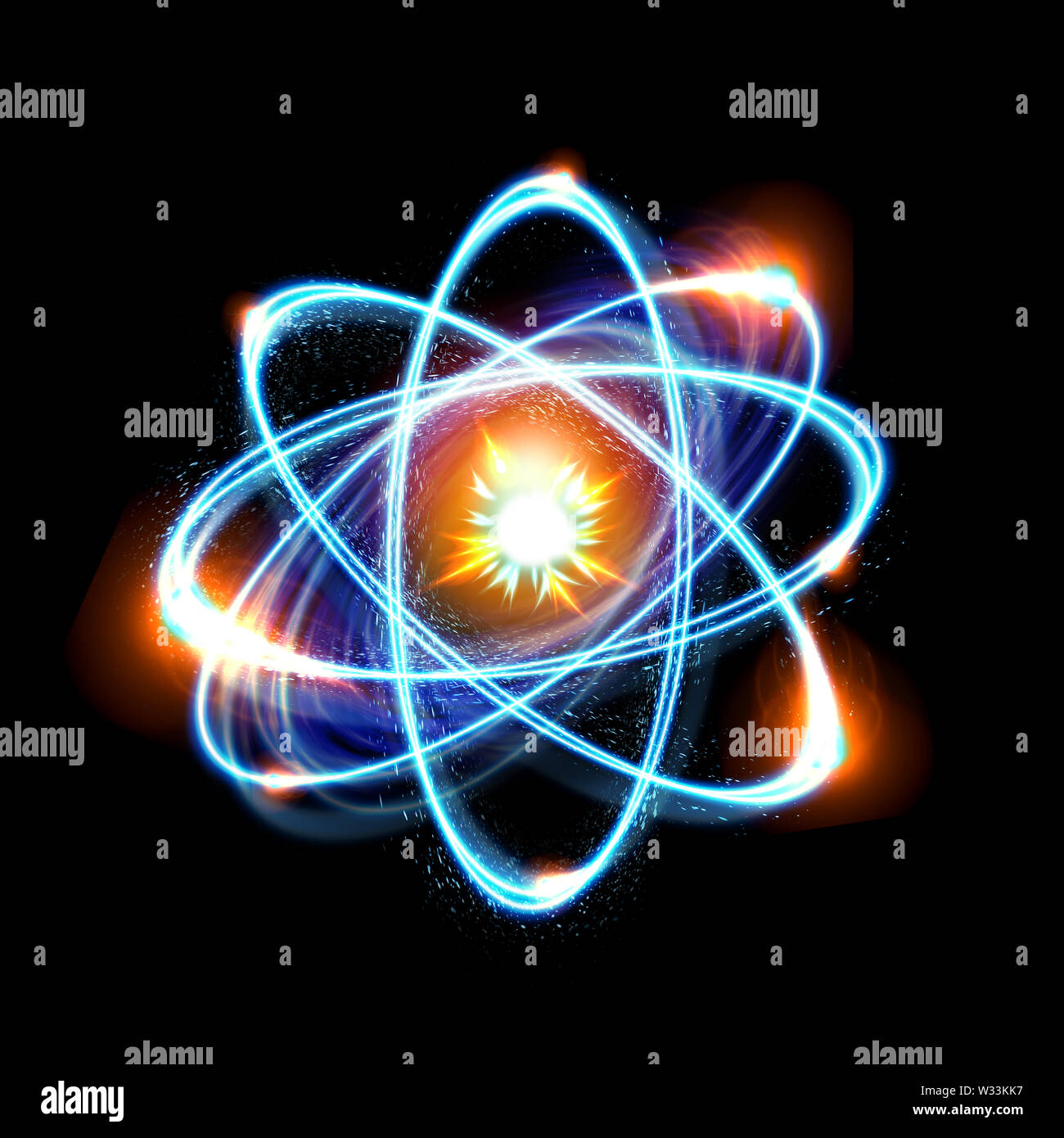 Close up of colorful atomic particle background science 3D illustration ...