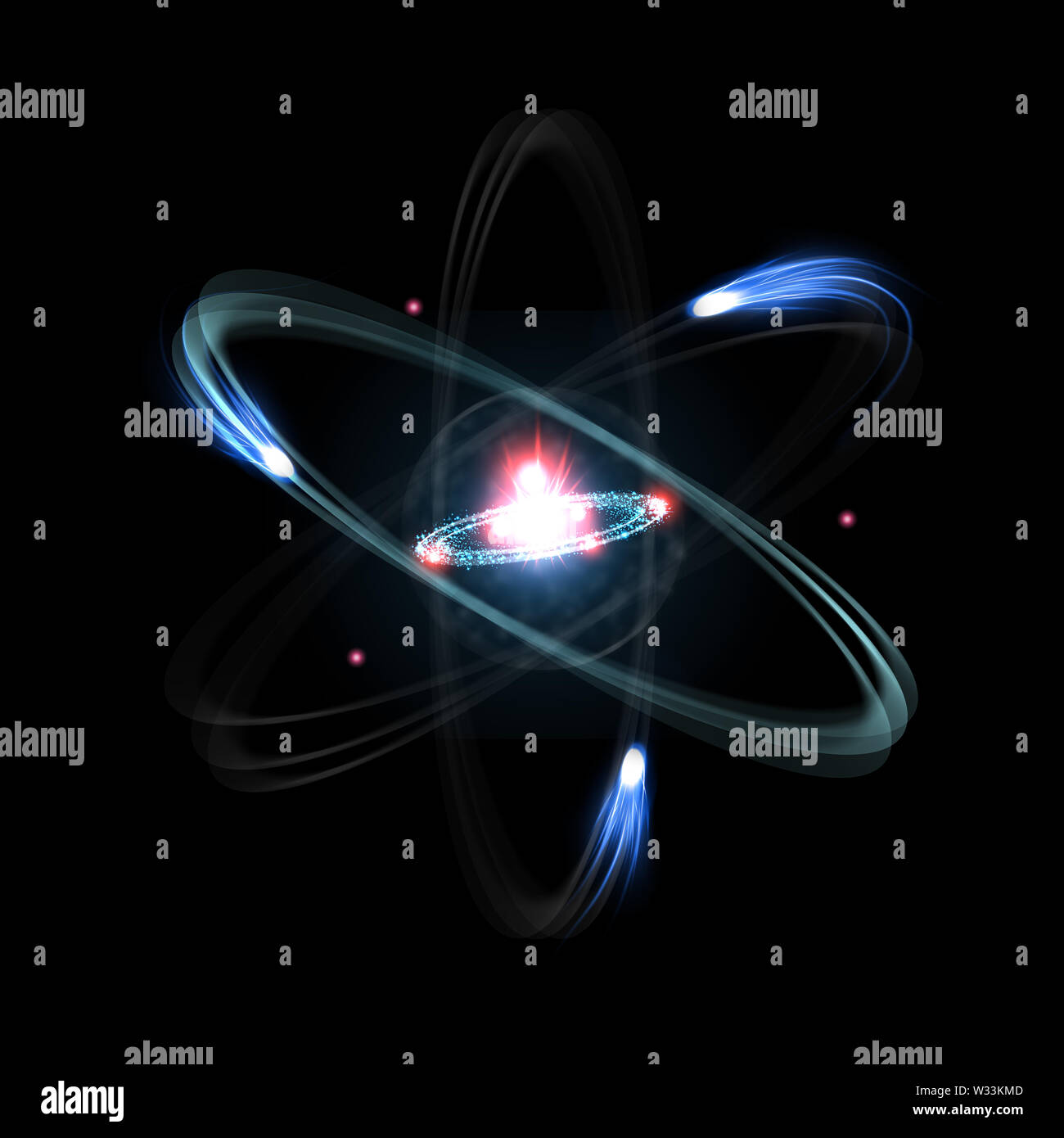 Close up of colorful atomic particle background science 3D illustration ...