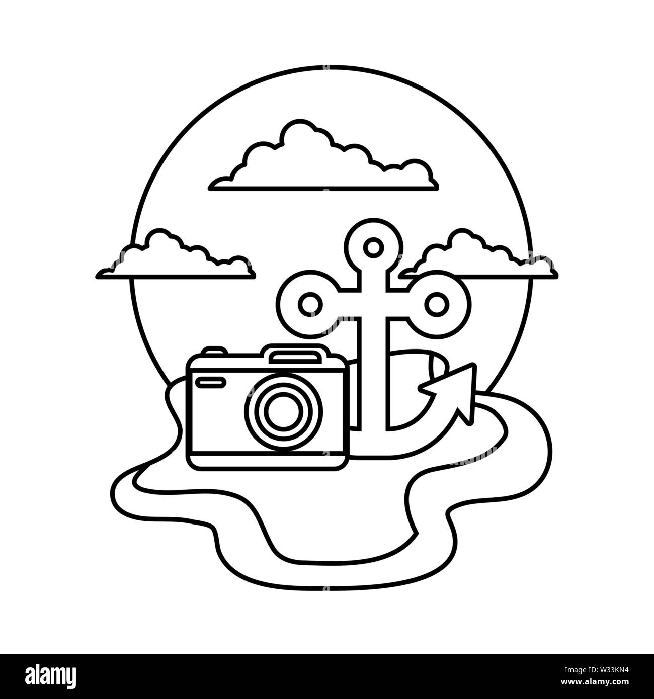 anchor marine with camera photography in beach vector illustration ...