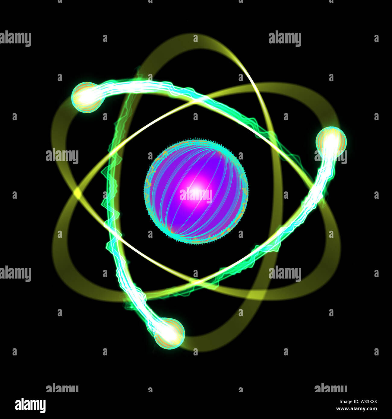 Close up of colorful atomic particle background science 3D illustration ...