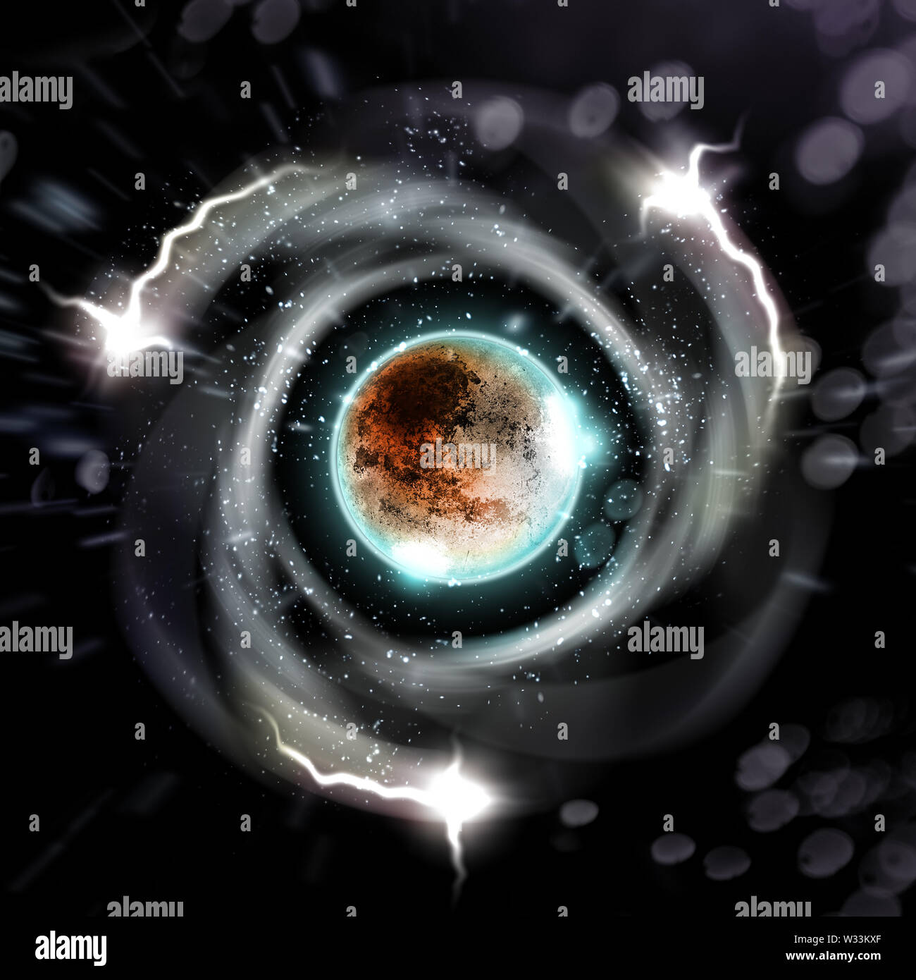 Close up of colorful atomic particle background science 3D illustration ...