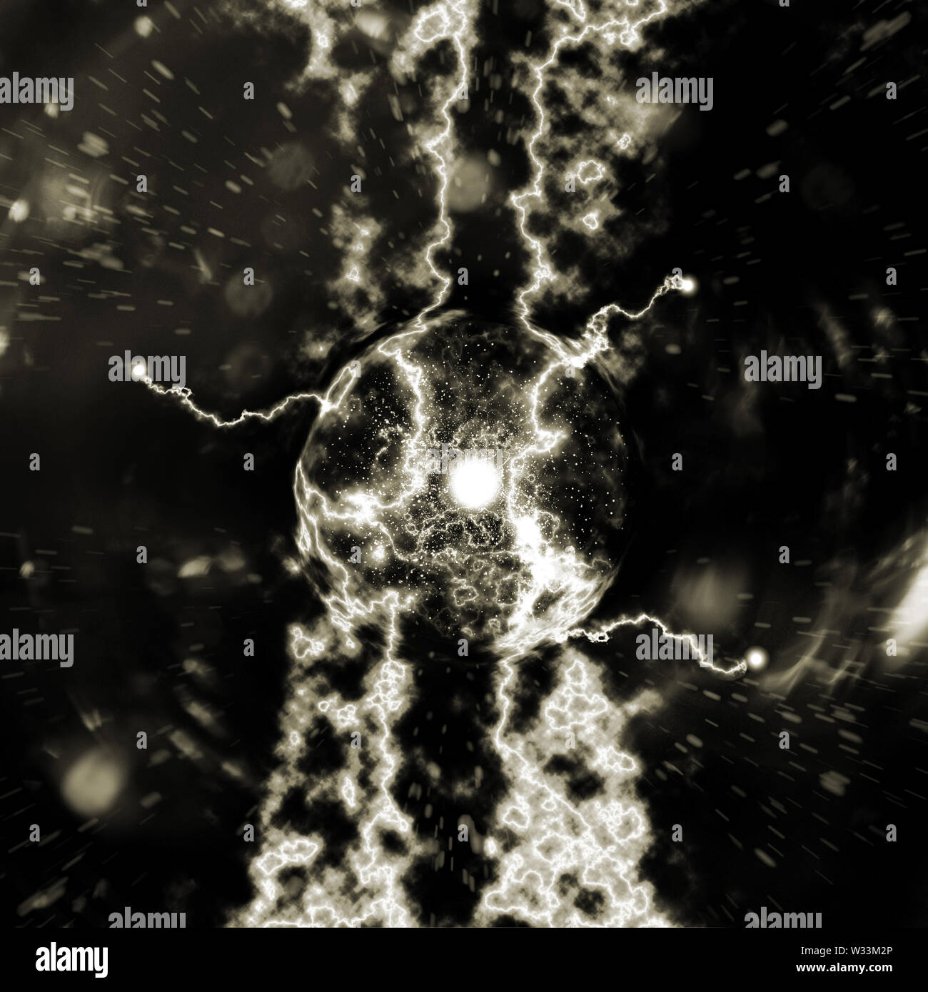 Close up of colorful atomic particle background science 3D illustration ...