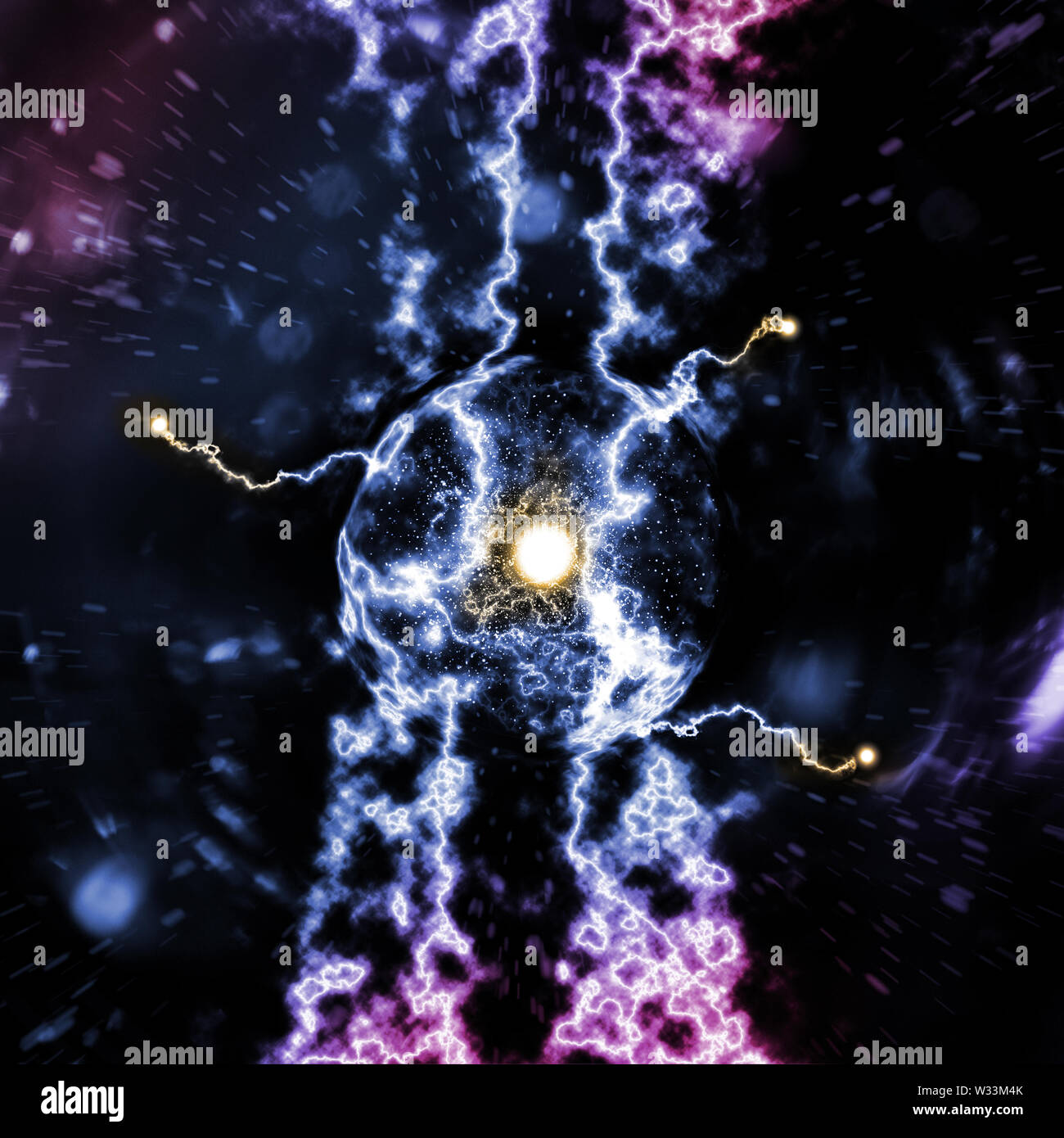 Close up of colorful atomic particle background science 3D illustration ...