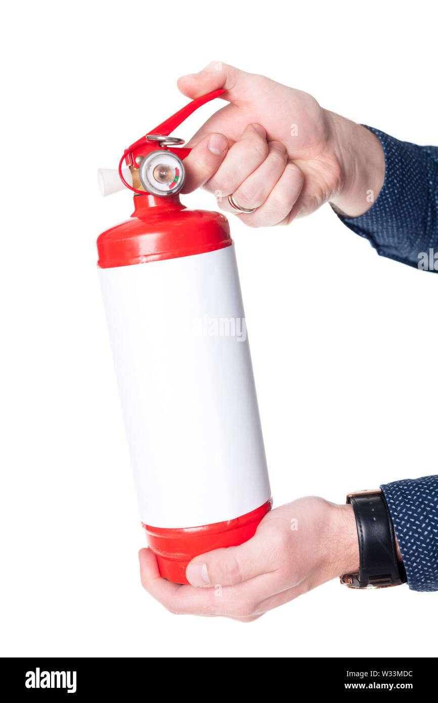 Man using fire extinguisher hi-res stock photography and images - Alamy