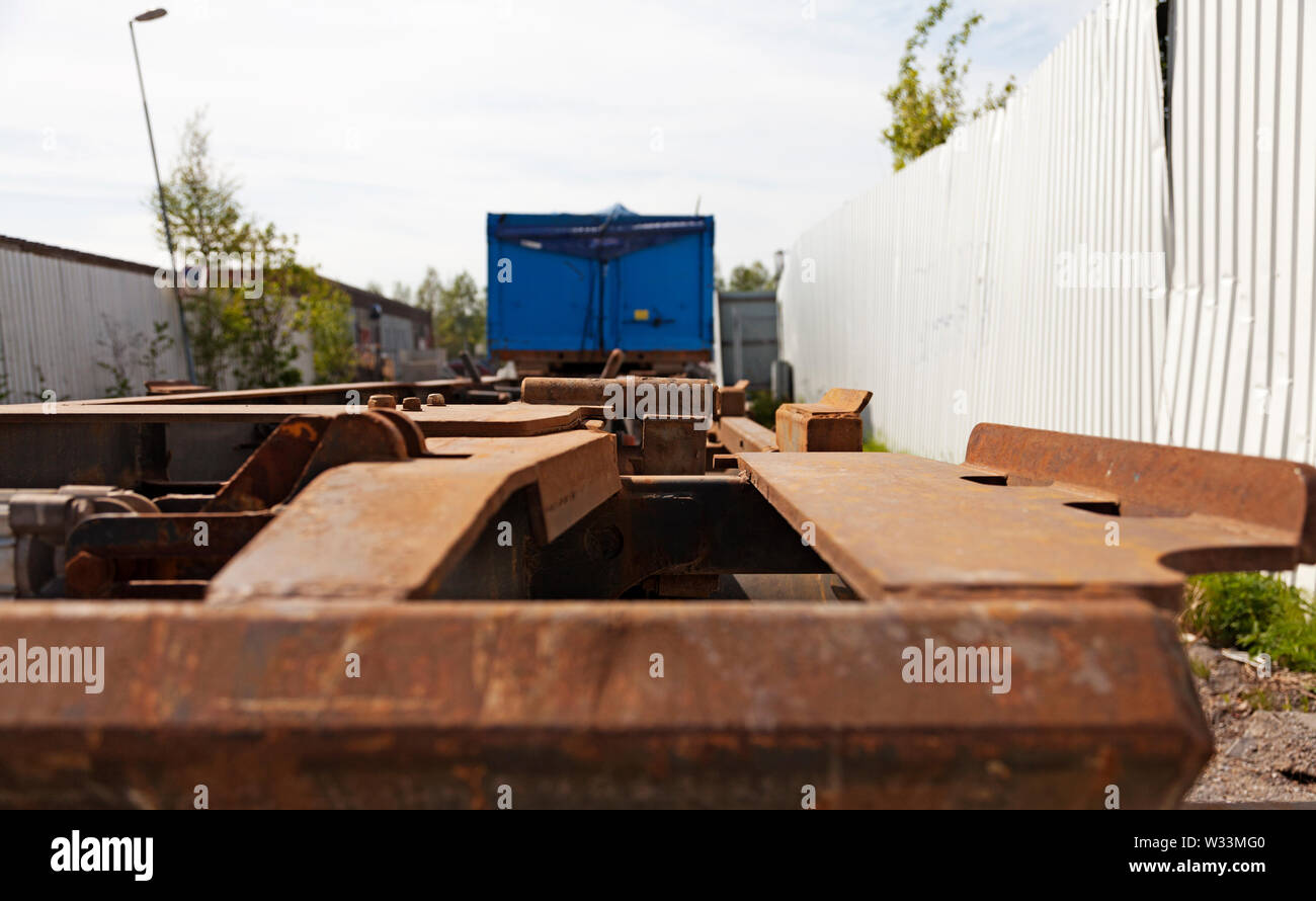 from the back of a long truck without a load Stock Photo - Alamy