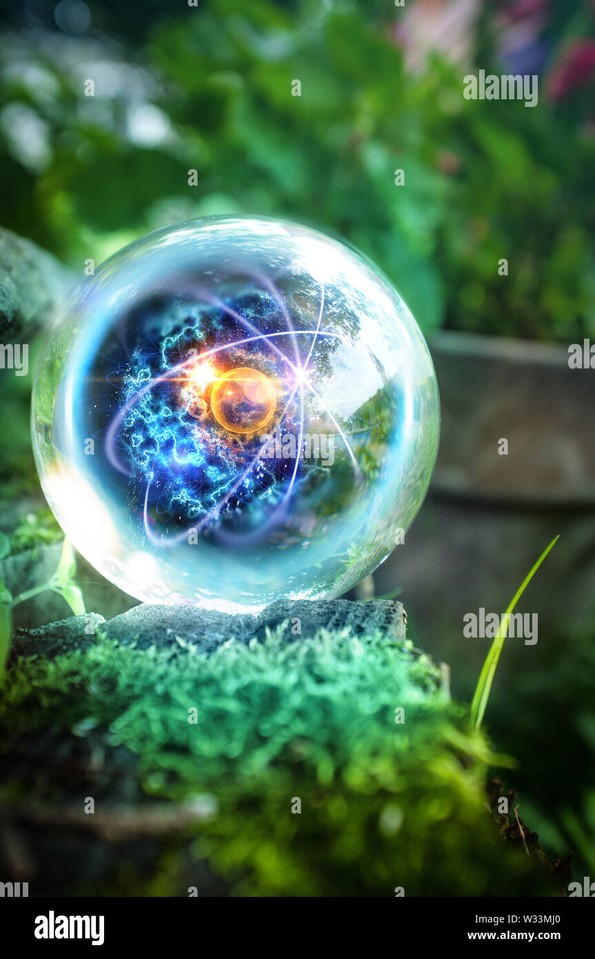 Magic crystal ball atom in nature for summer fantasy imagery Stock ...