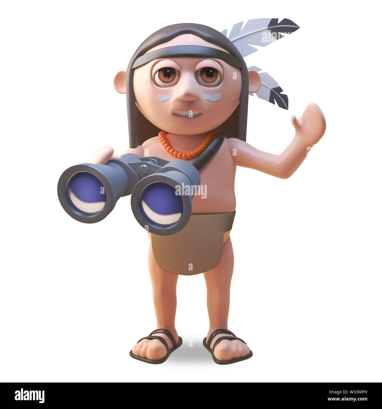 Cartoon native American Indian man using a pair of binoculars, 3d ...