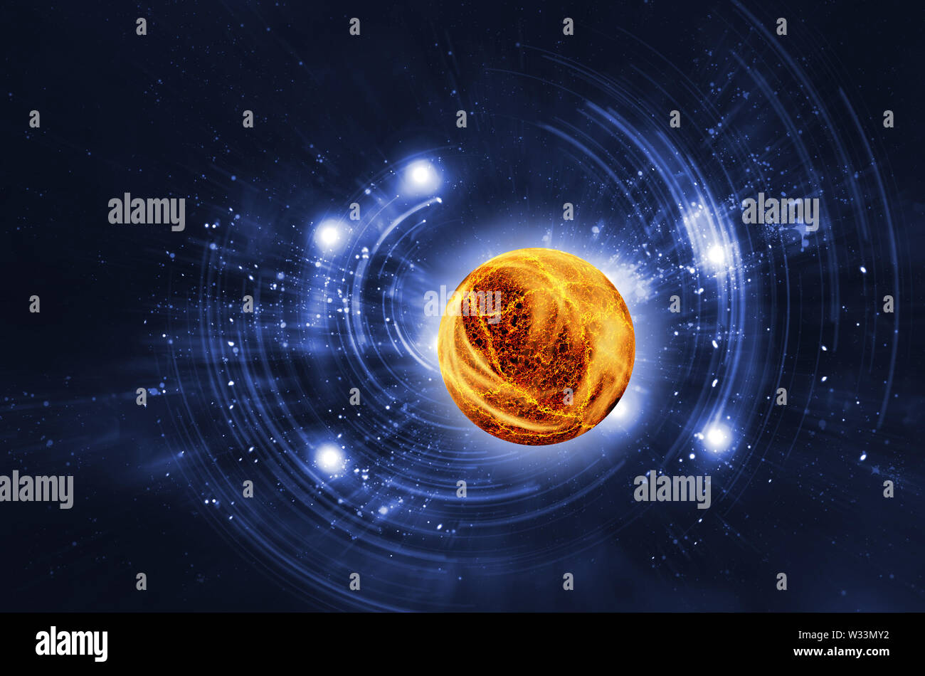 Close up of colorful atomic particle background science 3D illustration ...