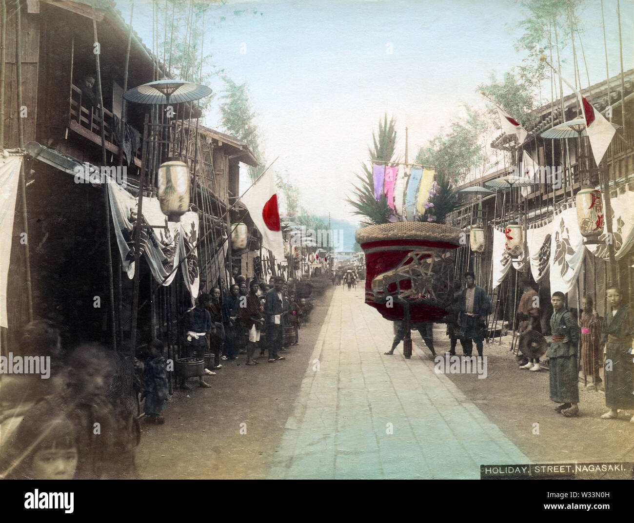[ 1890s Japan - Japanese Holiday Decorations ] — A street in Nagasaki ...