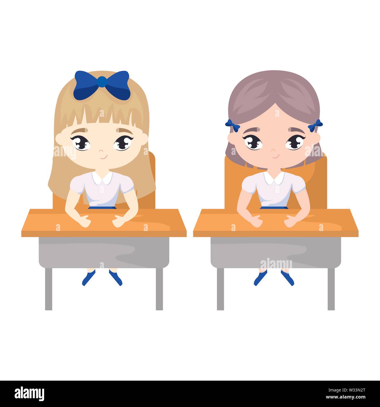 little student girls seated in school desks vector illustration design ...